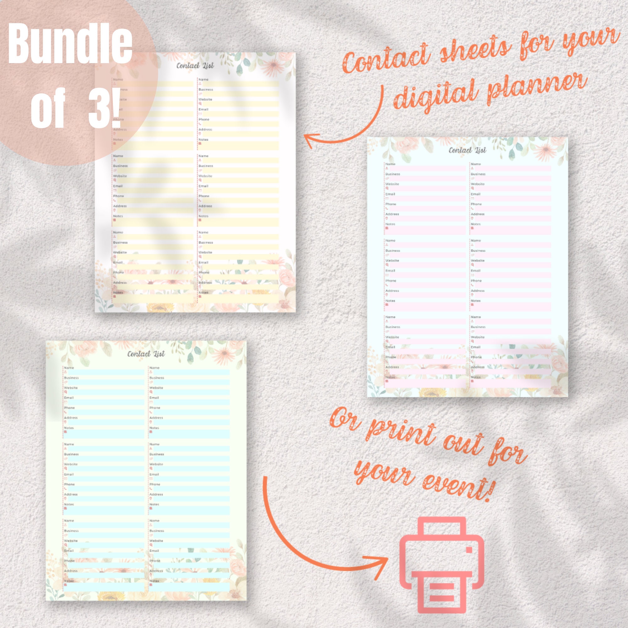 Digital Planner Contact List, Printable Contact List, Digital Planner ...