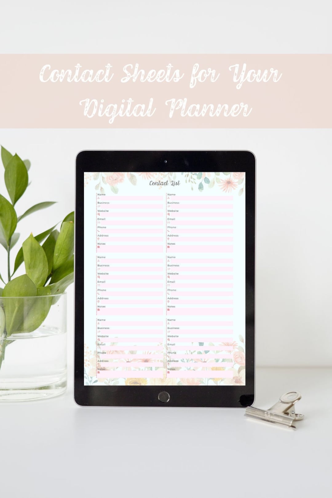 Digital Planner Contact List, Printable Contact List, Digital Planner ...