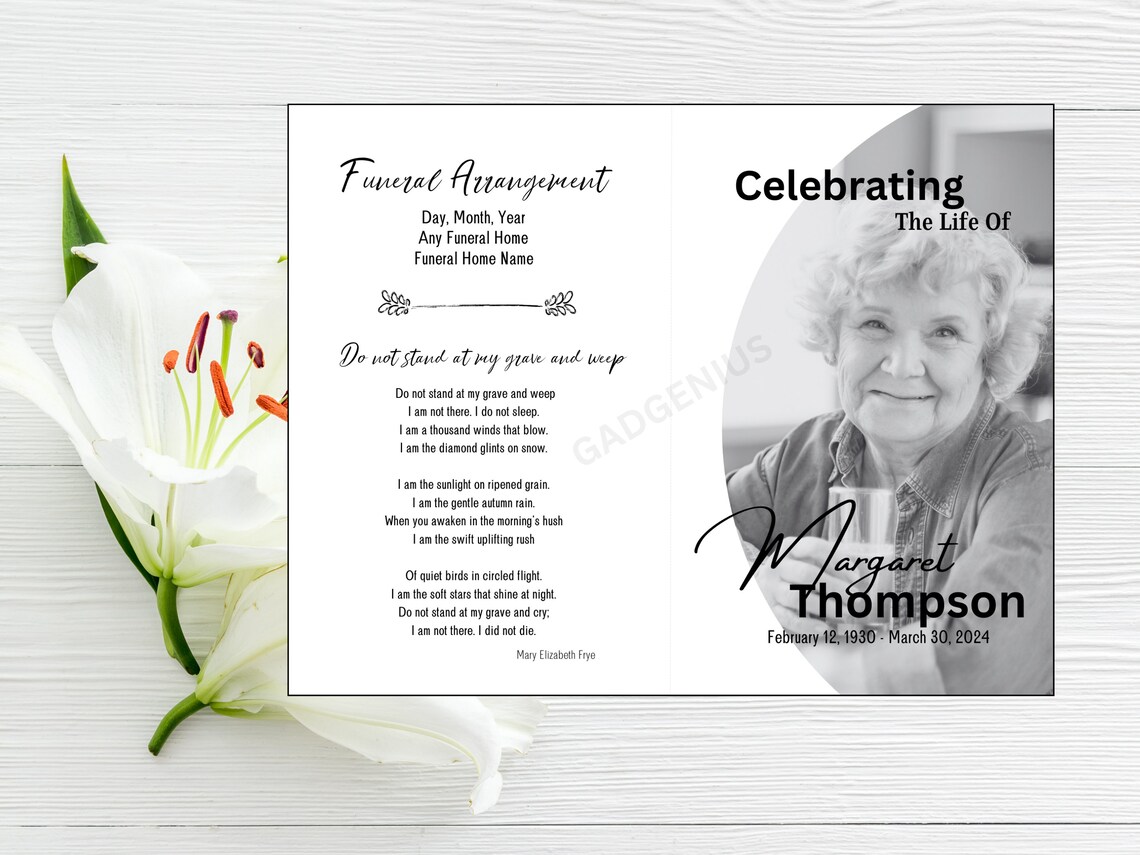 Funeral Program, Simple Memorial Program, Printable Order of Service ...