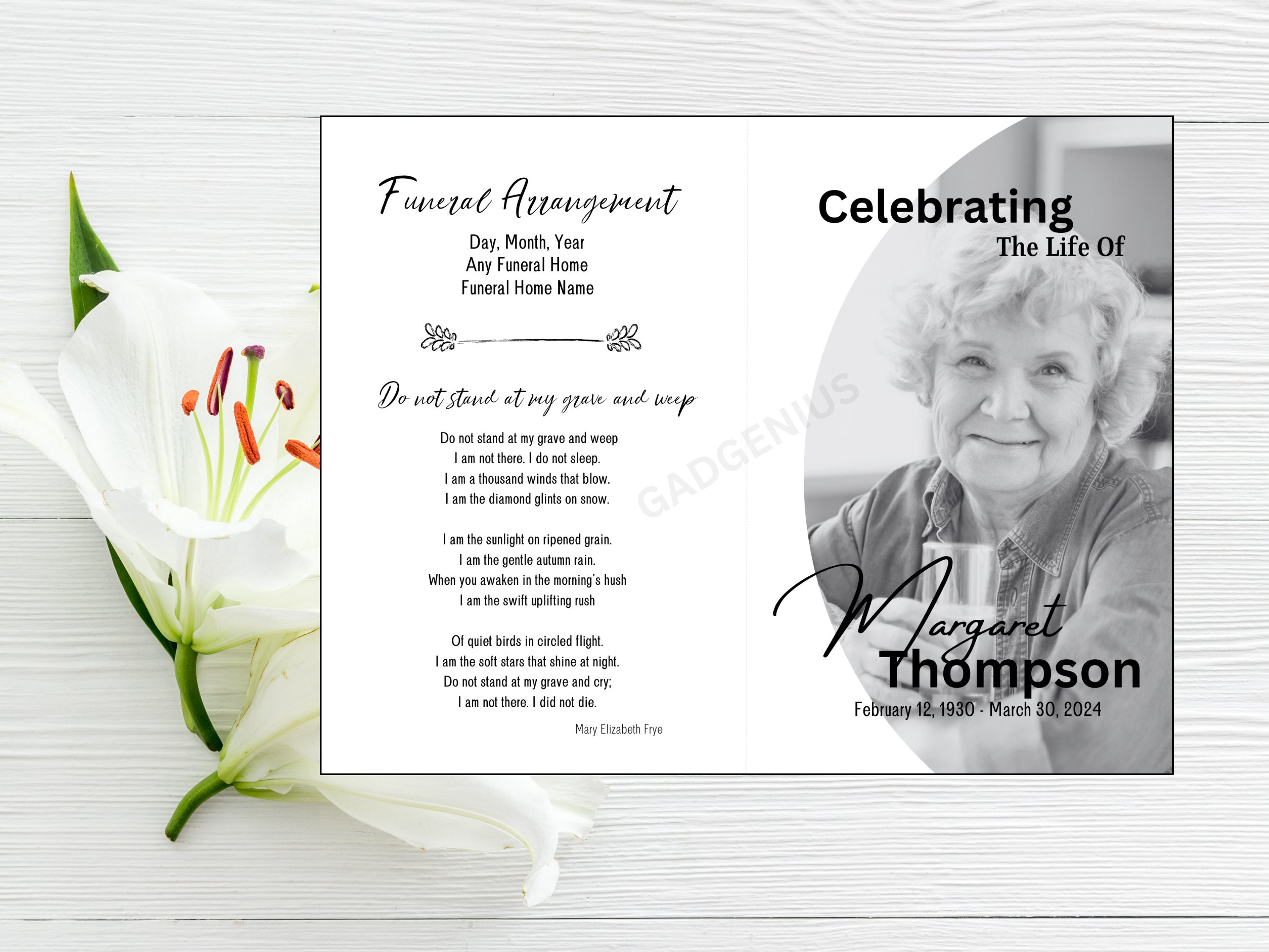 Funeral Program, Simple Memorial Program, Printable Order of Service ...