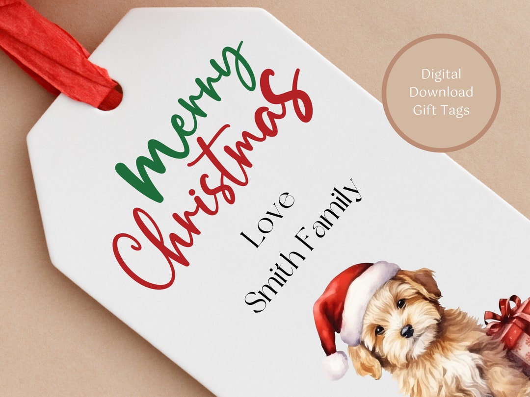 Merry Christmas Dog Gift Tags Set of 12 Unique Designs, Watercolor Dogs ...