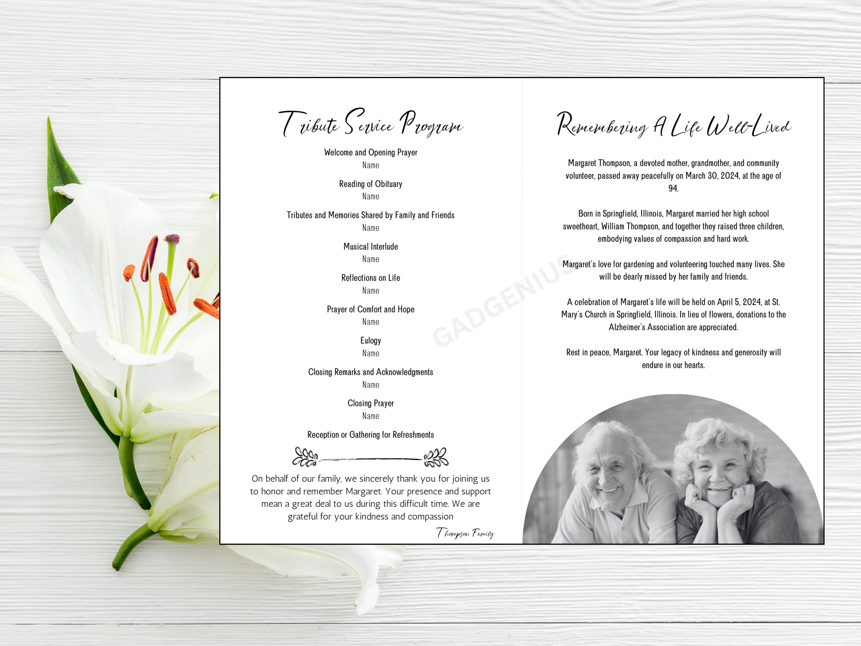 Funeral Program, Simple Memorial Program, Printable Order of Service ...