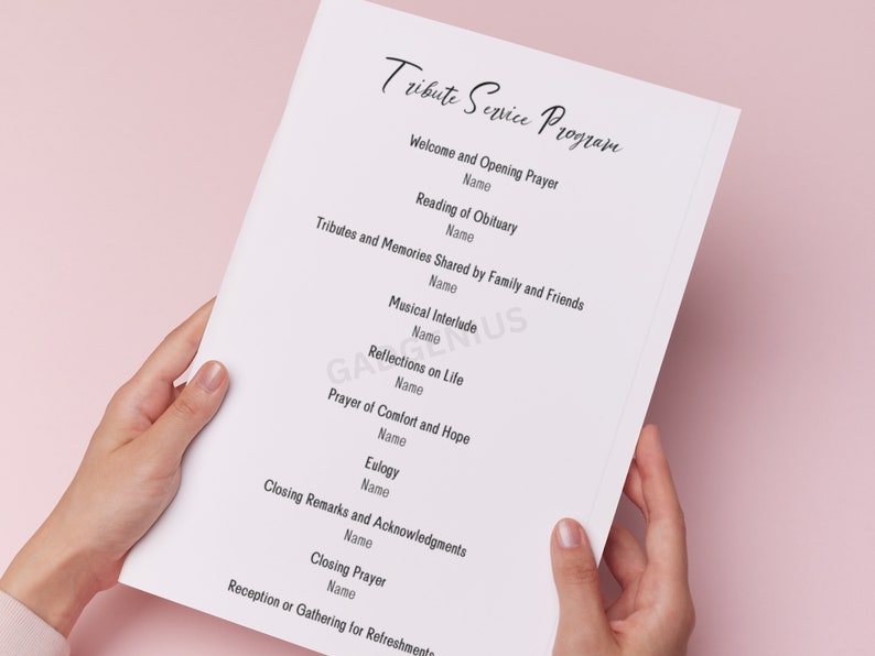 Funeral Program, Simple Funeral Memorial Program, Printable Order of ...