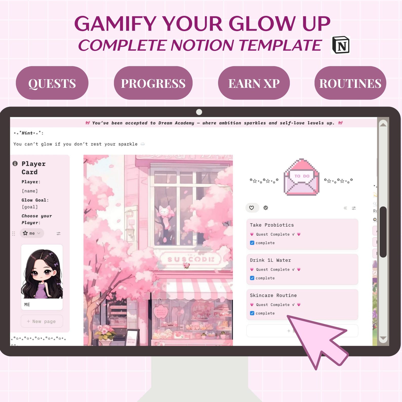 Gamified Glow up Template: Notion Planner for Level Up, Goals, & Self ...