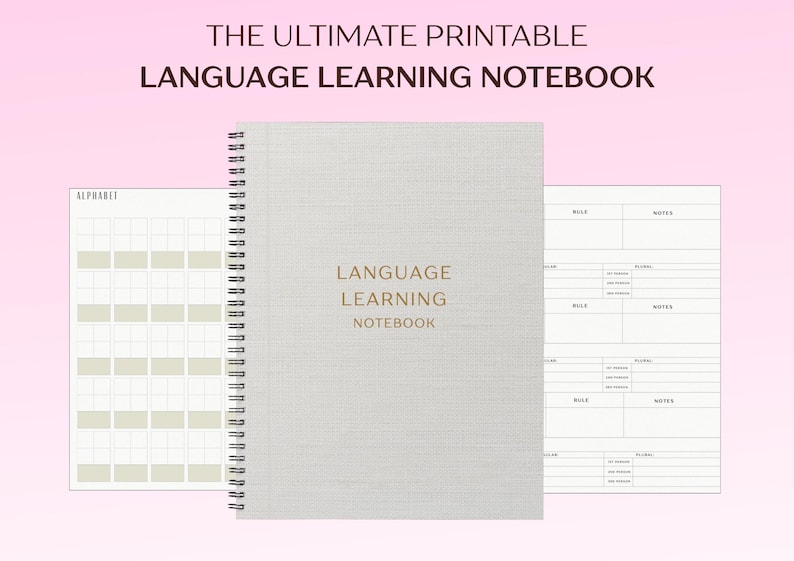 Language Learning Notebook Printable: Grammar, Vocab & Verb Study (PDF ...