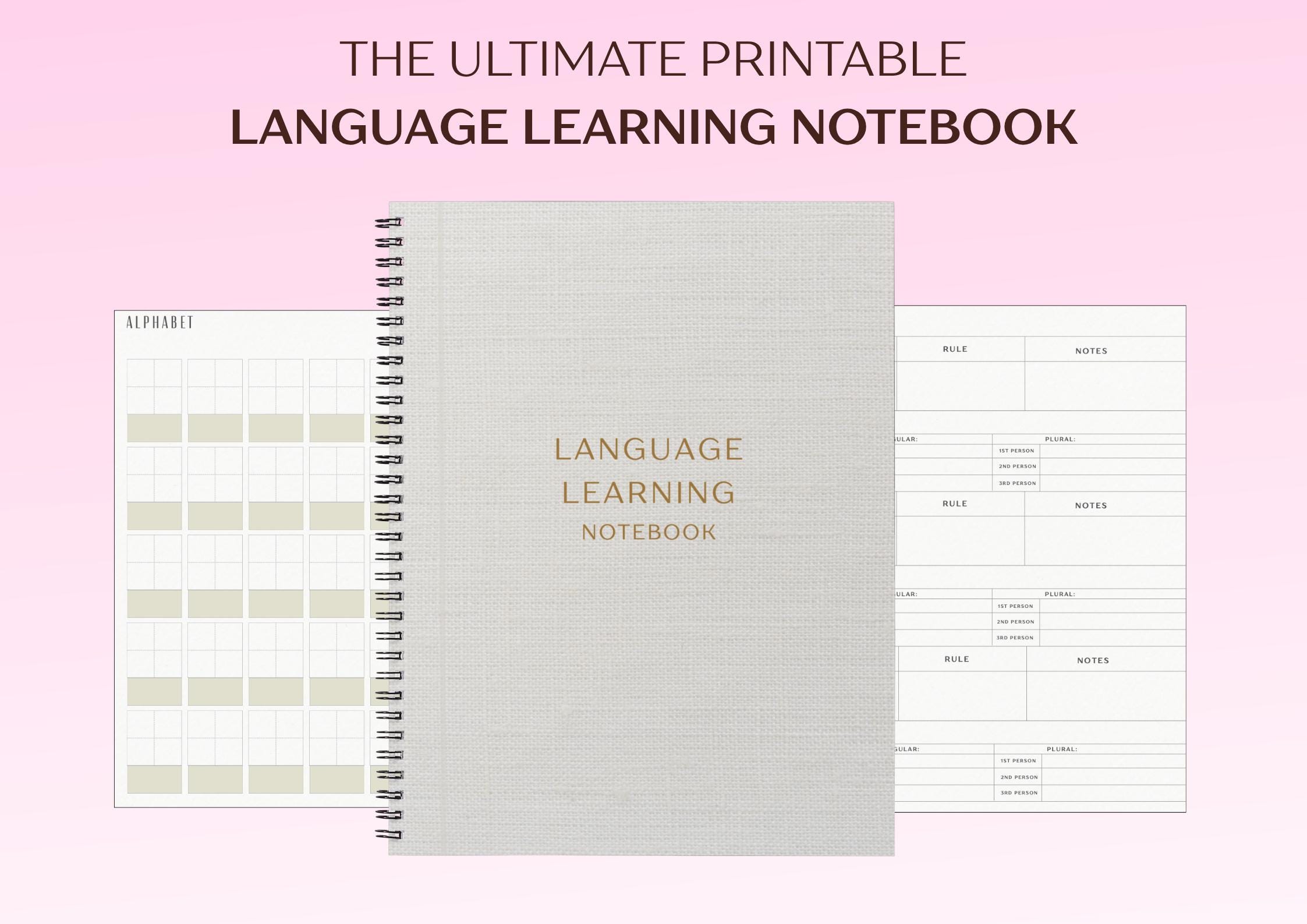 Language Learning Notebook Printable: Grammar, Vocab & Verb Study (PDF ...