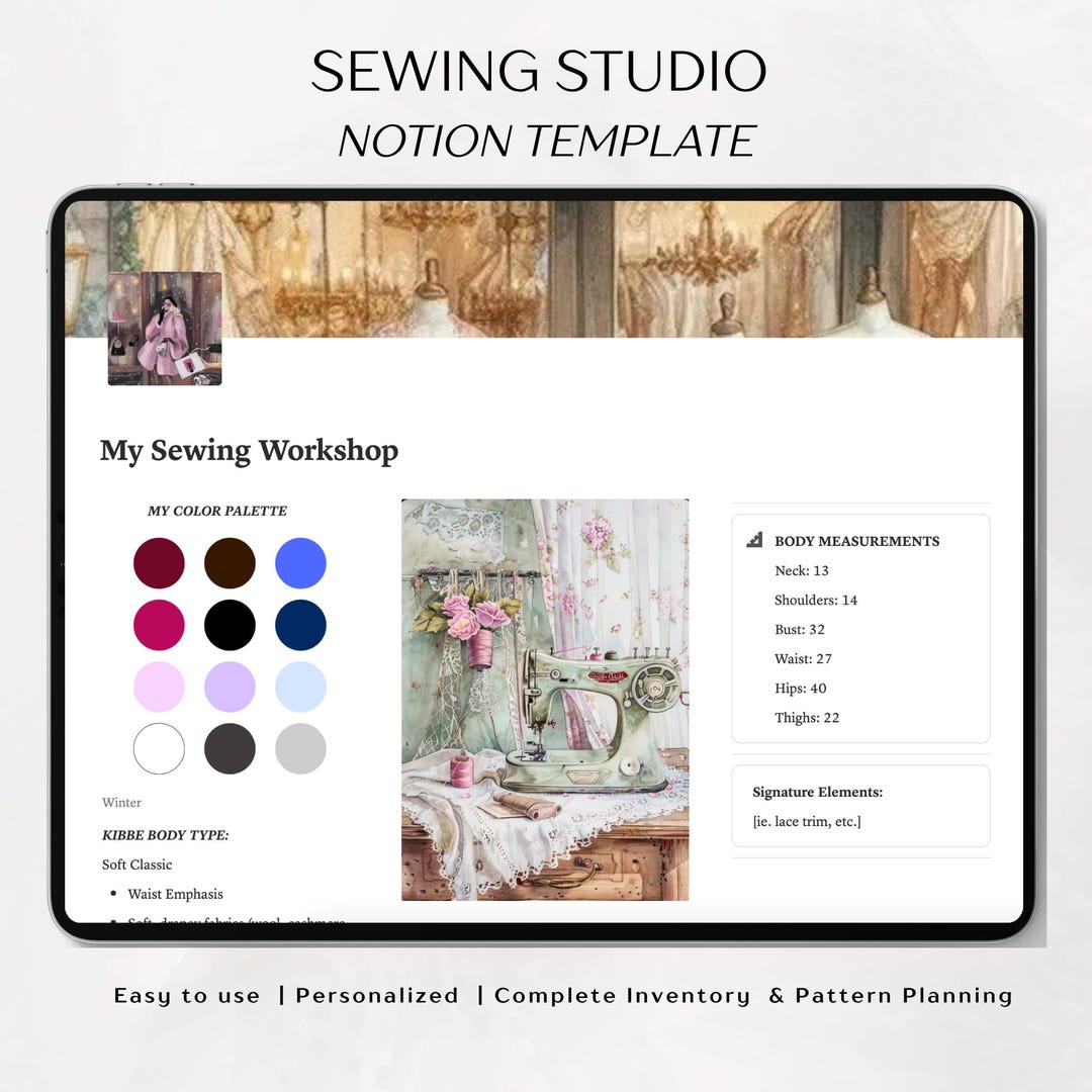Sewing Studio Notion Template: All in One Planner for Patterns, Fabric ...