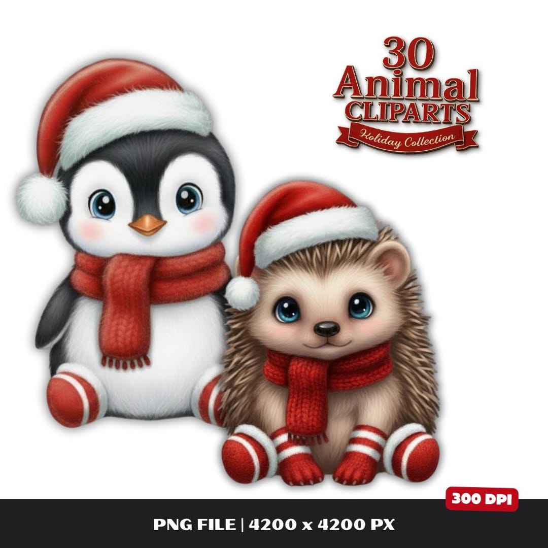 30 PNG Winter Animal Clipart Bundle, Christmas Animal Graphics - Etsy