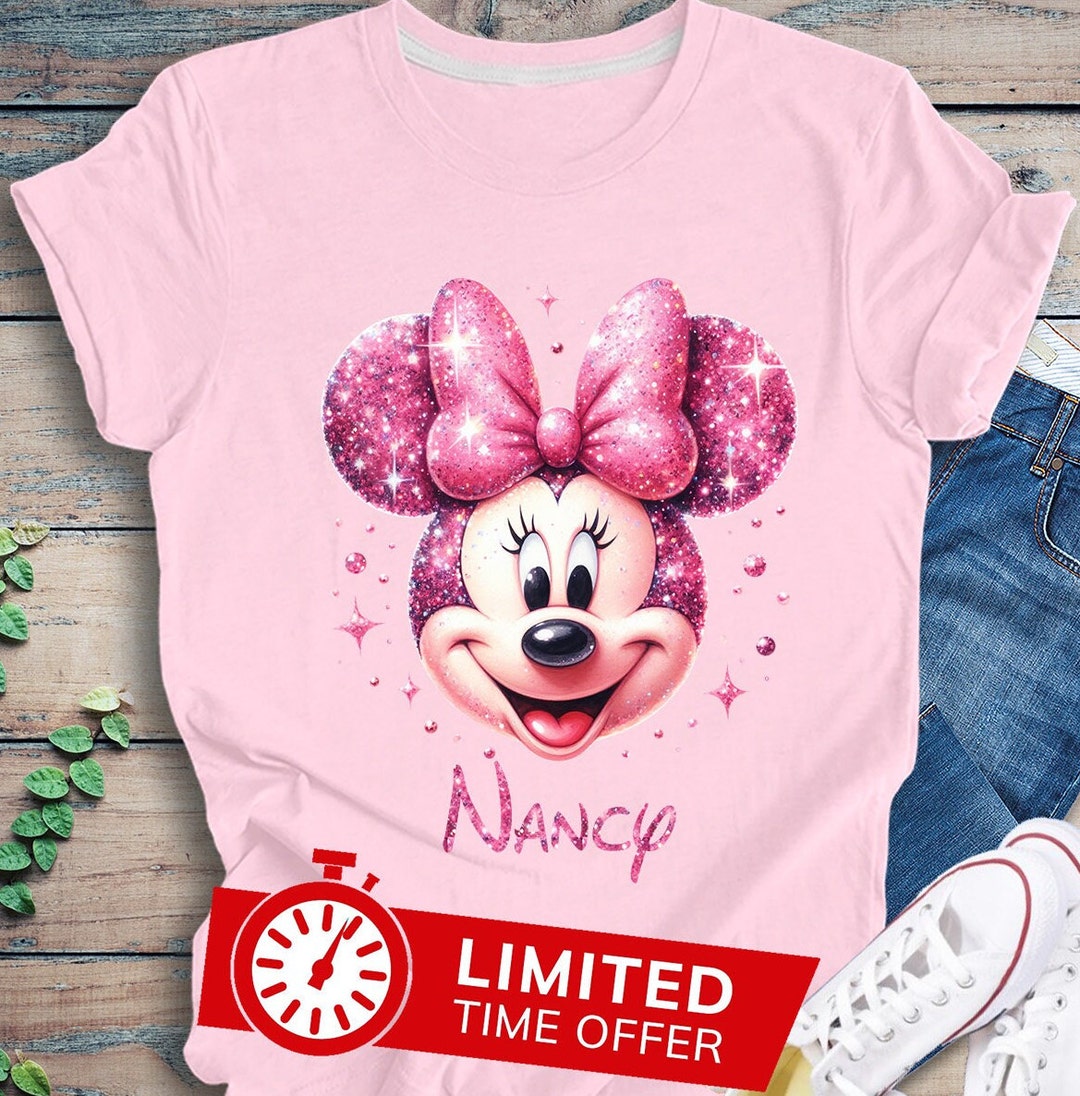 Personalized Pink Glitter Effect Minnie Mouse Shirt for Kid Girl ...