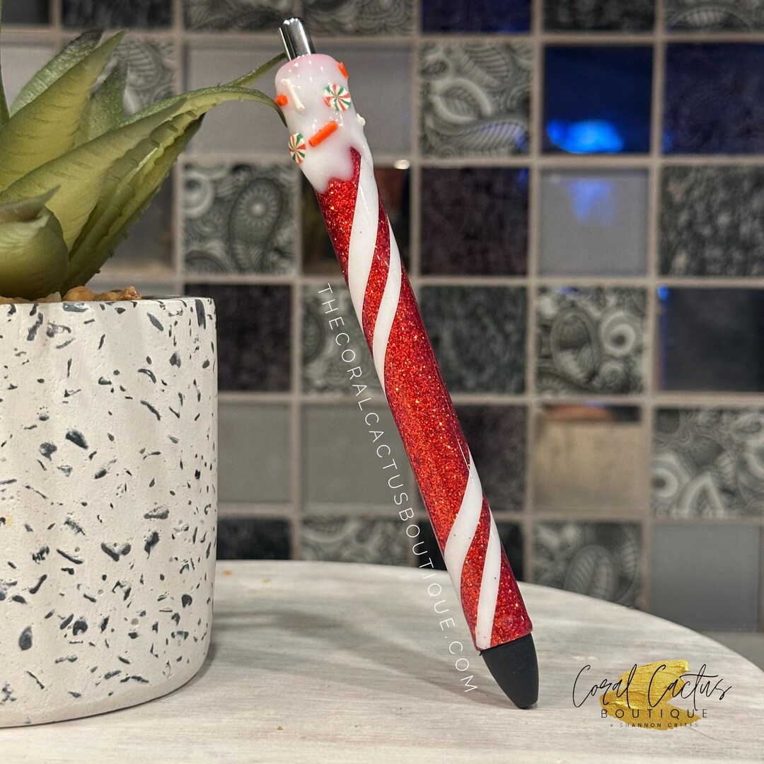 Red Candy Cane Swirl Glitter Pen With Drip - Etsy