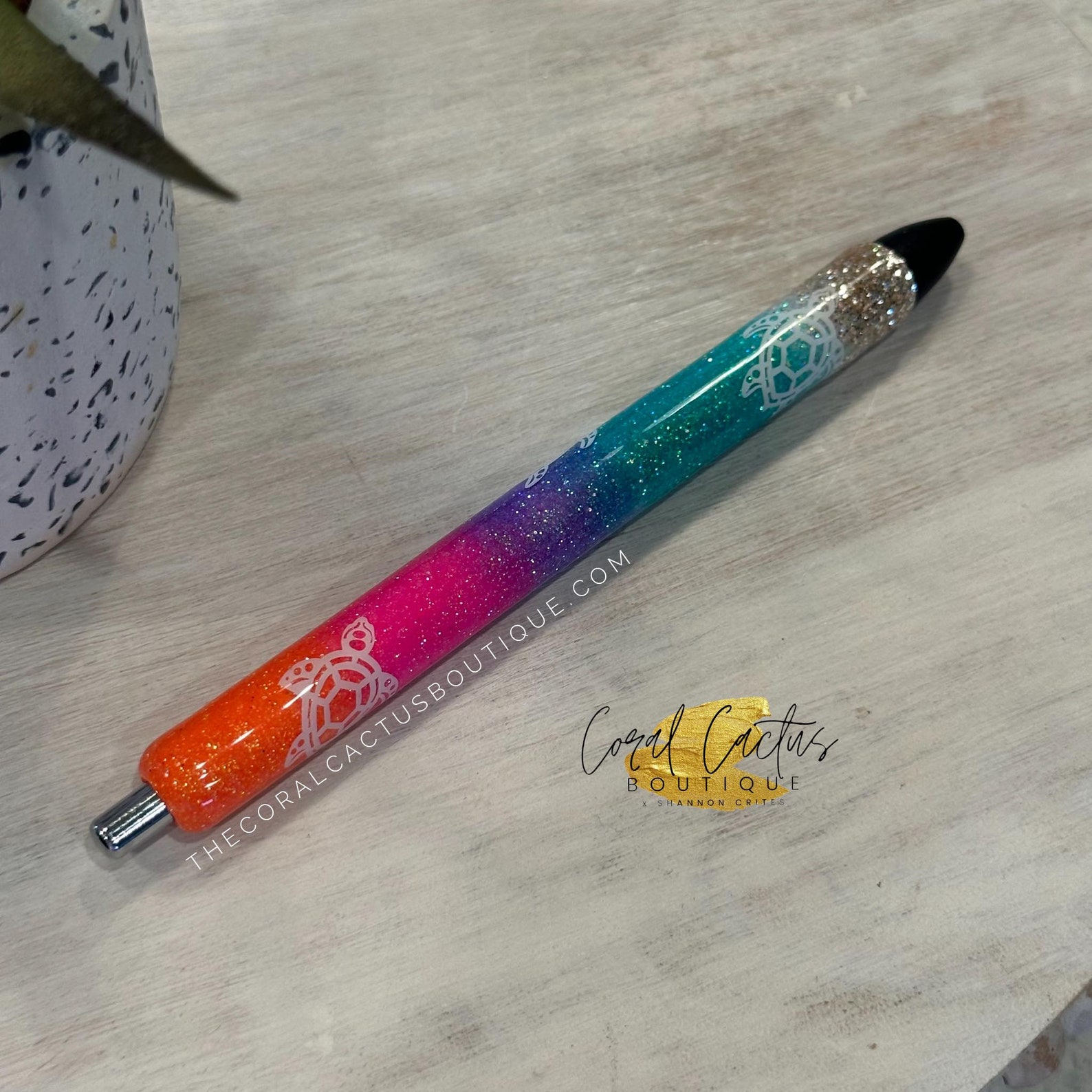Neon Beach Sea Turtle Glitter Pen - Etsy