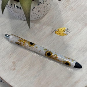 White and Gold Sunflower Chunky Glitter Pen - Etsy