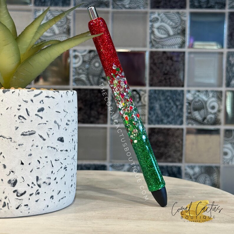 Red & Green Chunky Glitter Pen - Etsy