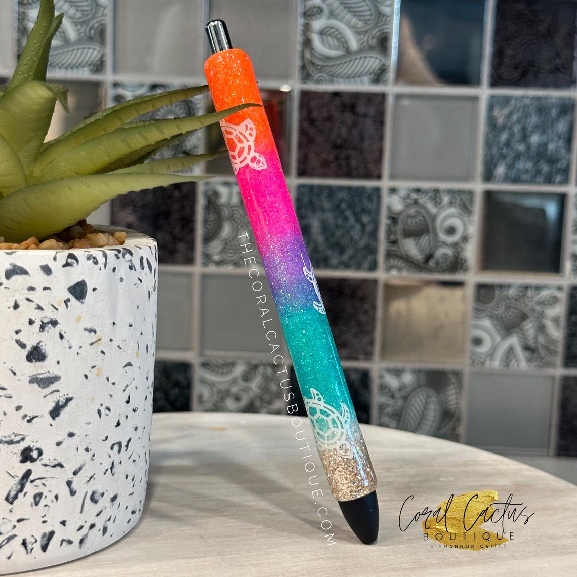 Neon Beach Sea Turtle Glitter Pen - Etsy