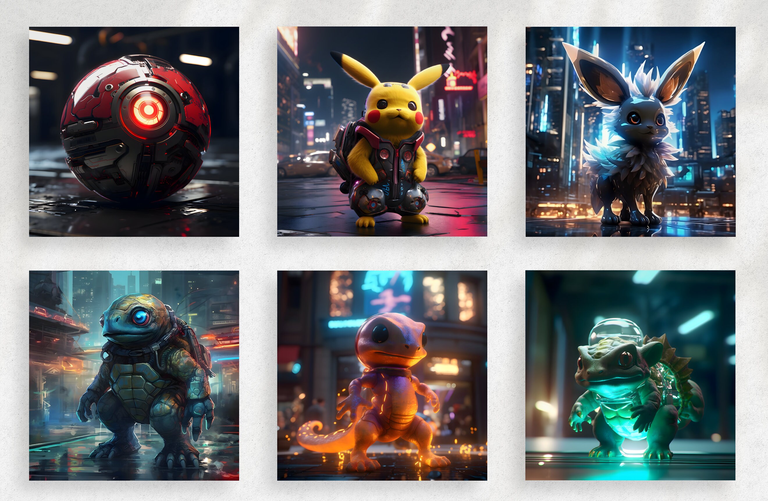 Cyberpunk Pokémon Digital Wall Art Bundle - Includes Pokéball, Pikachu ...