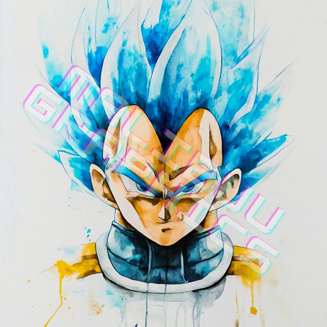Super Saiyan God blue Vegeta Watercolor Dragonball Z Digital Art of ...