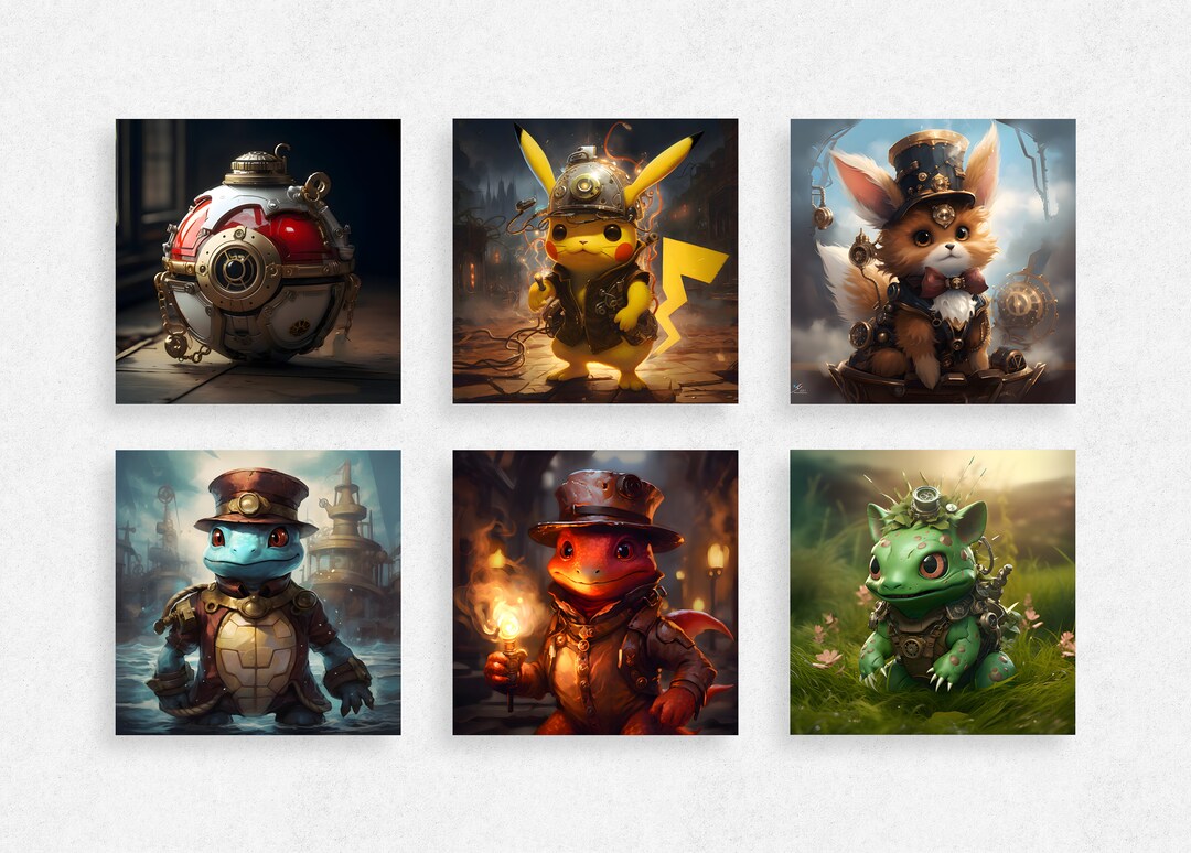Steampunk Pokémon Digital Wall Art Bundle Includes Pokéball, Pikachu ...