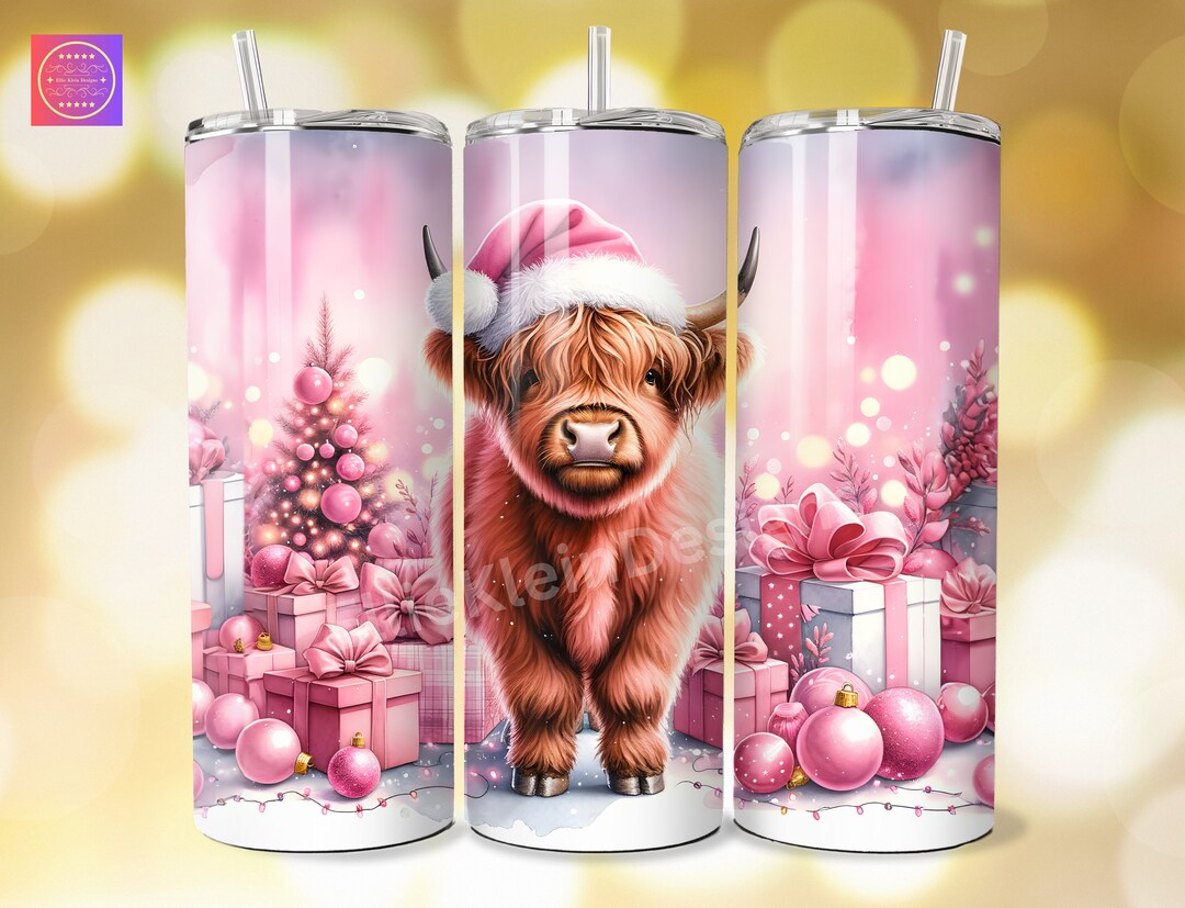 Pink Christmas Highland Cow Winter Holiday 20oz Skinny - Etsy