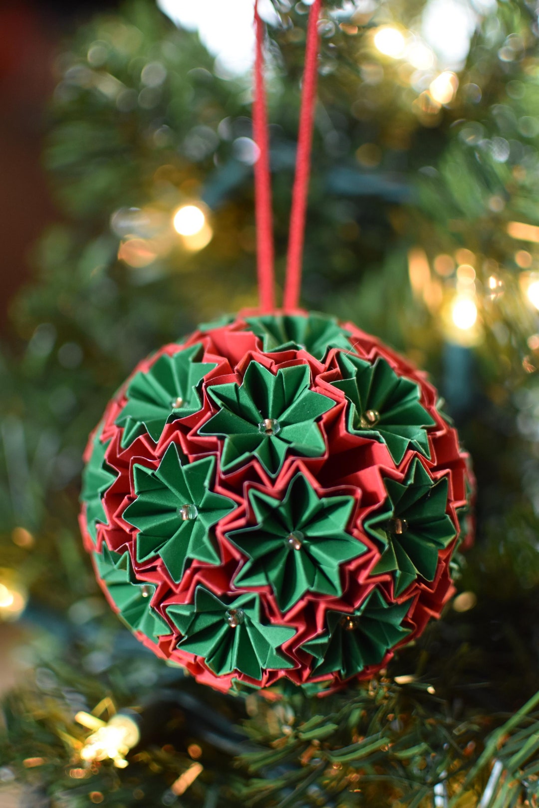 Handmade Origami Christmas Ornament green and Red - Etsy