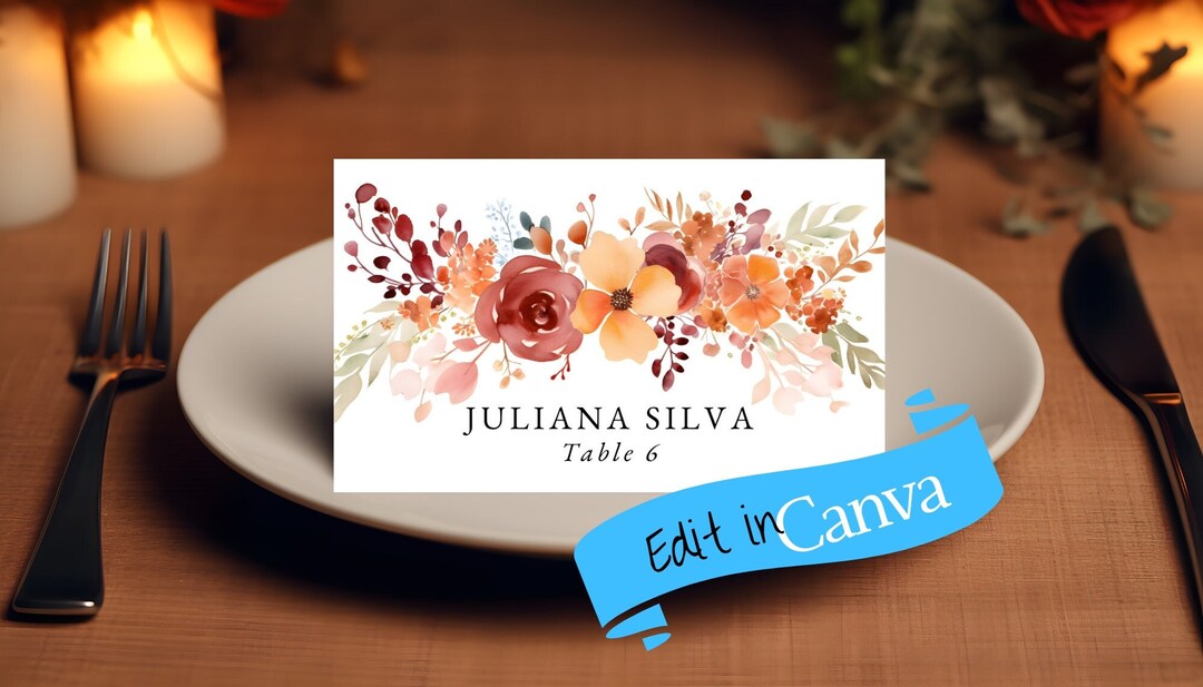 Name Card Template, Bohemian Wedding Place Card Template, Editable ...