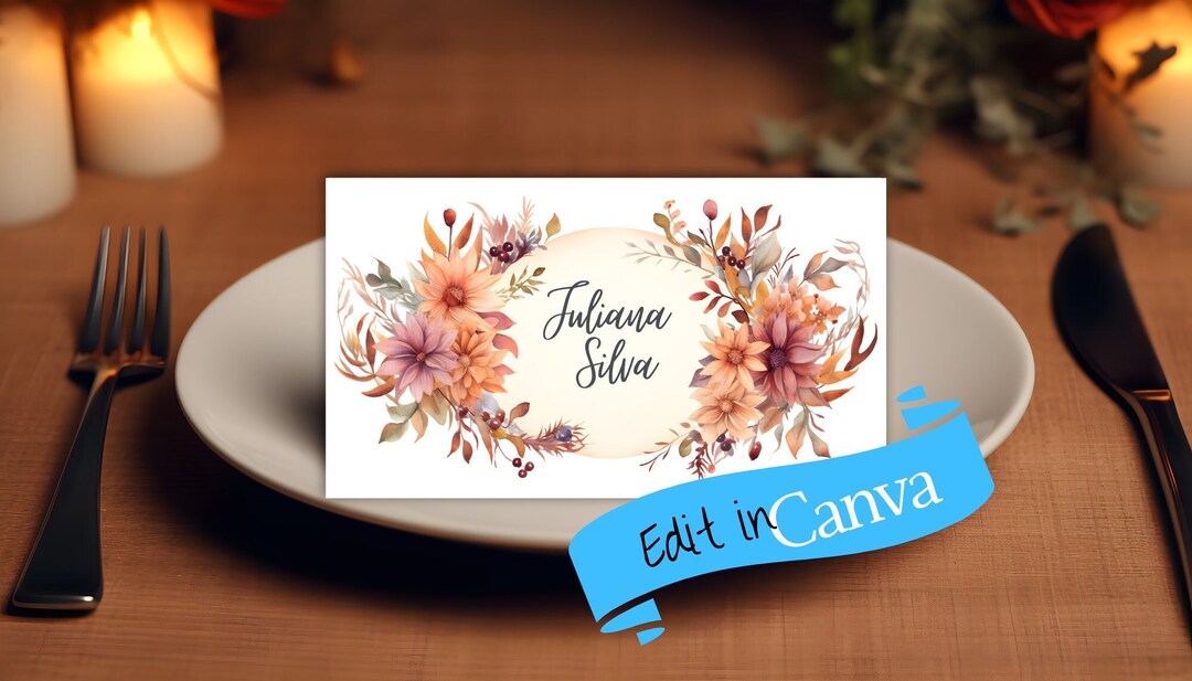 Name Card Template, Bohemian Wedding Place Card Template, Editable ...
