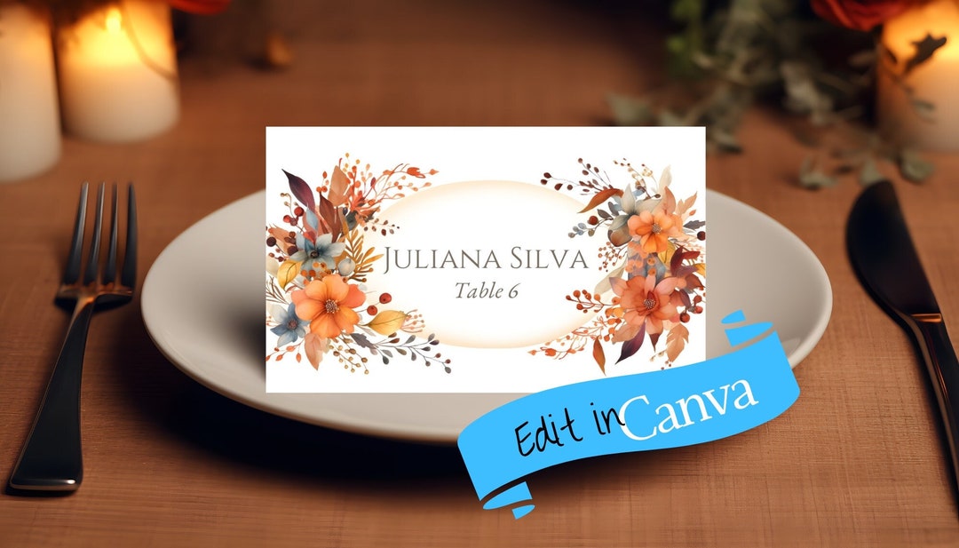 Name Card Template, Bohemian Wedding Place Card Template, Editable ...