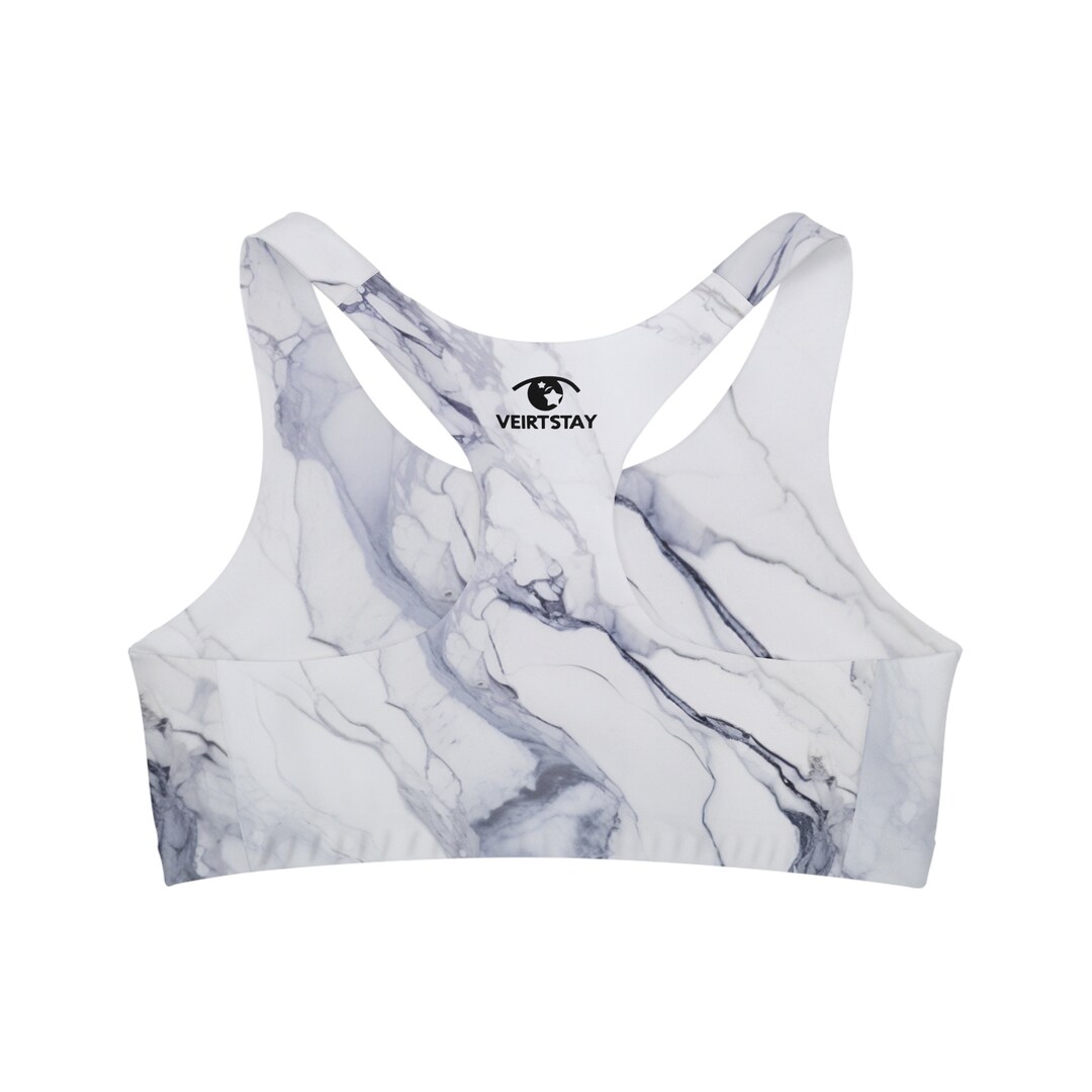 Seamless Sports Bra White Marble Design Cozy Chic Athleisure - Etsy