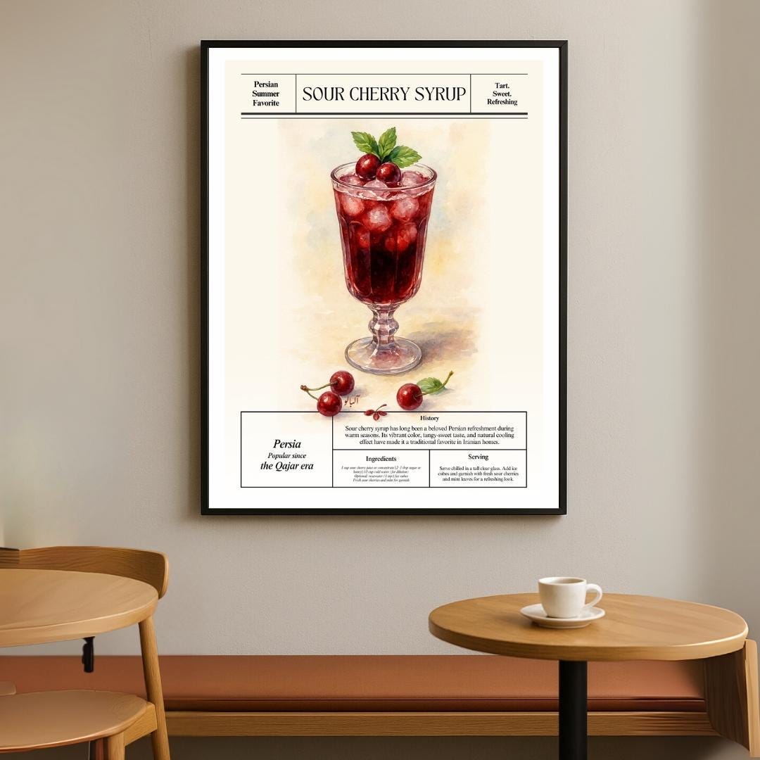 Sour Cherry Persian Drink Poster | Sharbat Albaloo Wall Art | Iranian ...