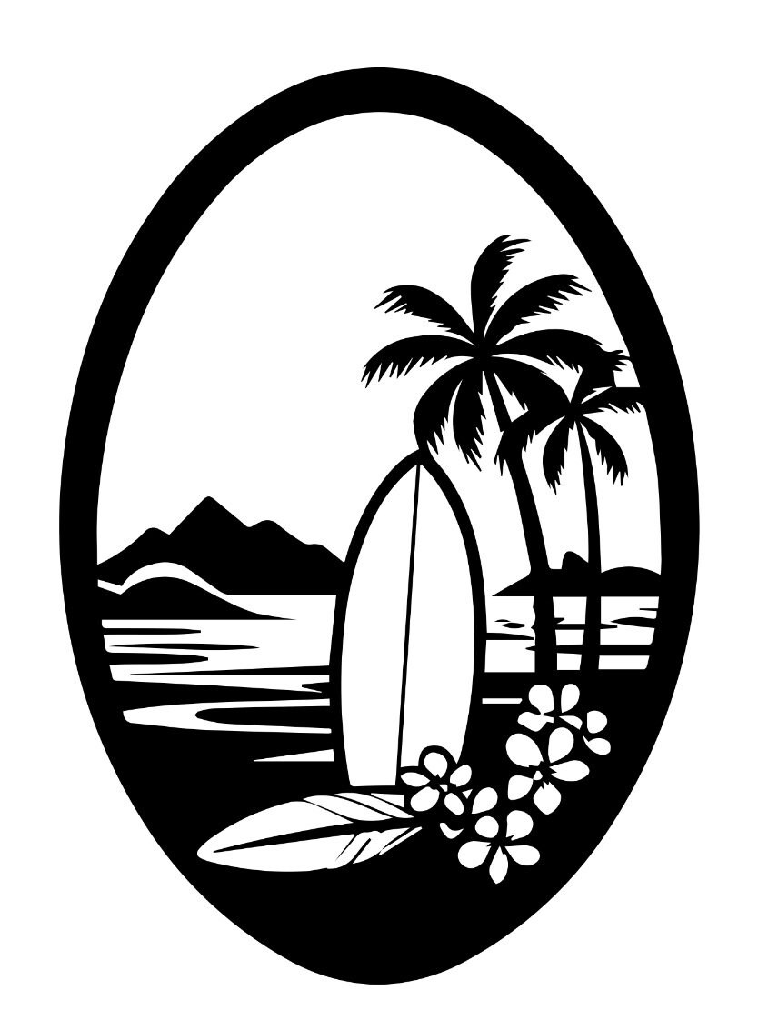 Surf Board Beach Front With Palm Trees. - Etsy
