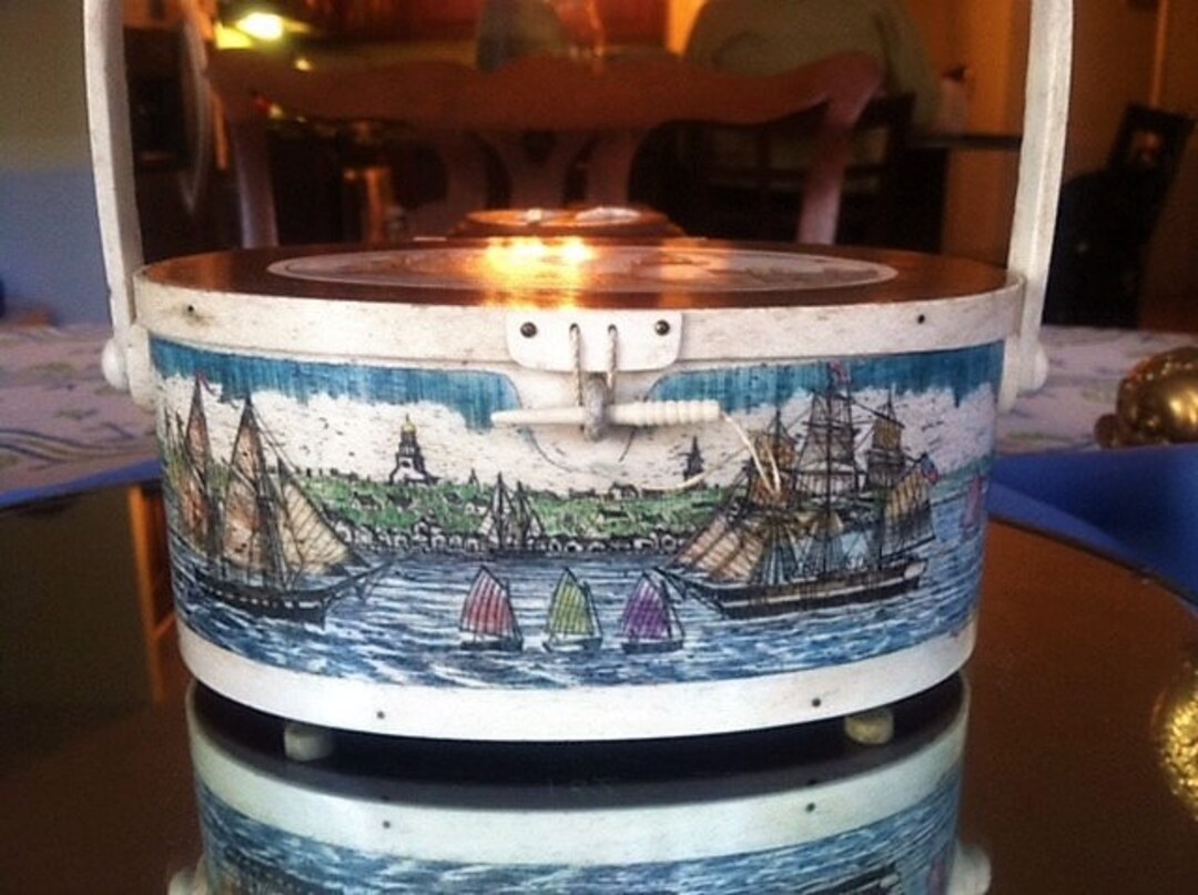 Nantucket Marine Art Ditty Box Decorated With Polychrome Scrimshaw ...