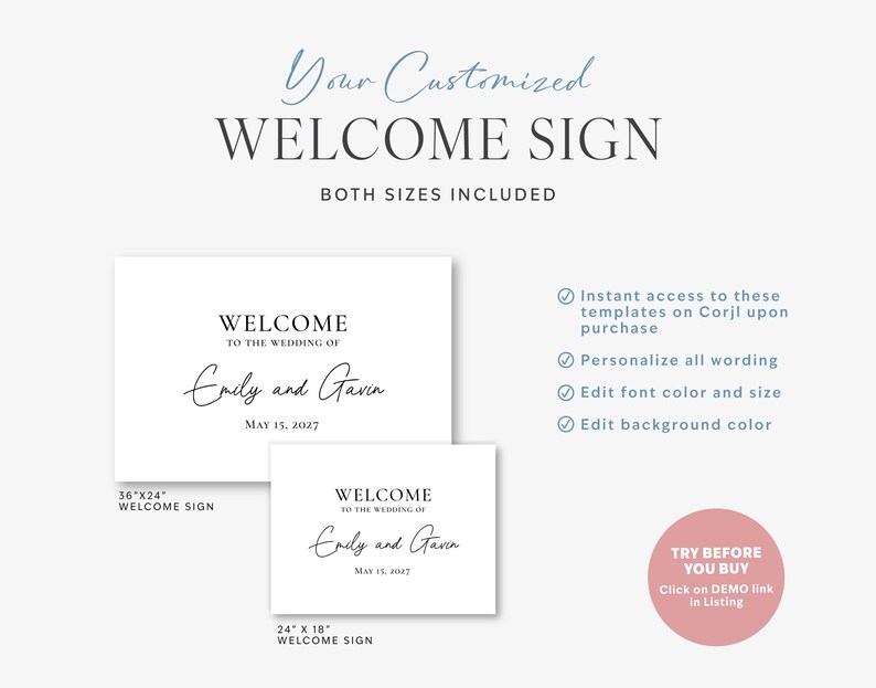 Welcome Sign | Editable Corjl Template | Modern Minimalist Wedding ...