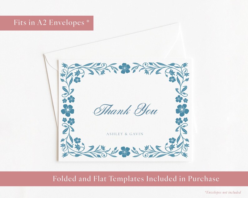Floral Elegance Thank You Note Cards 4.25x5.5 | Editable Corjl ...