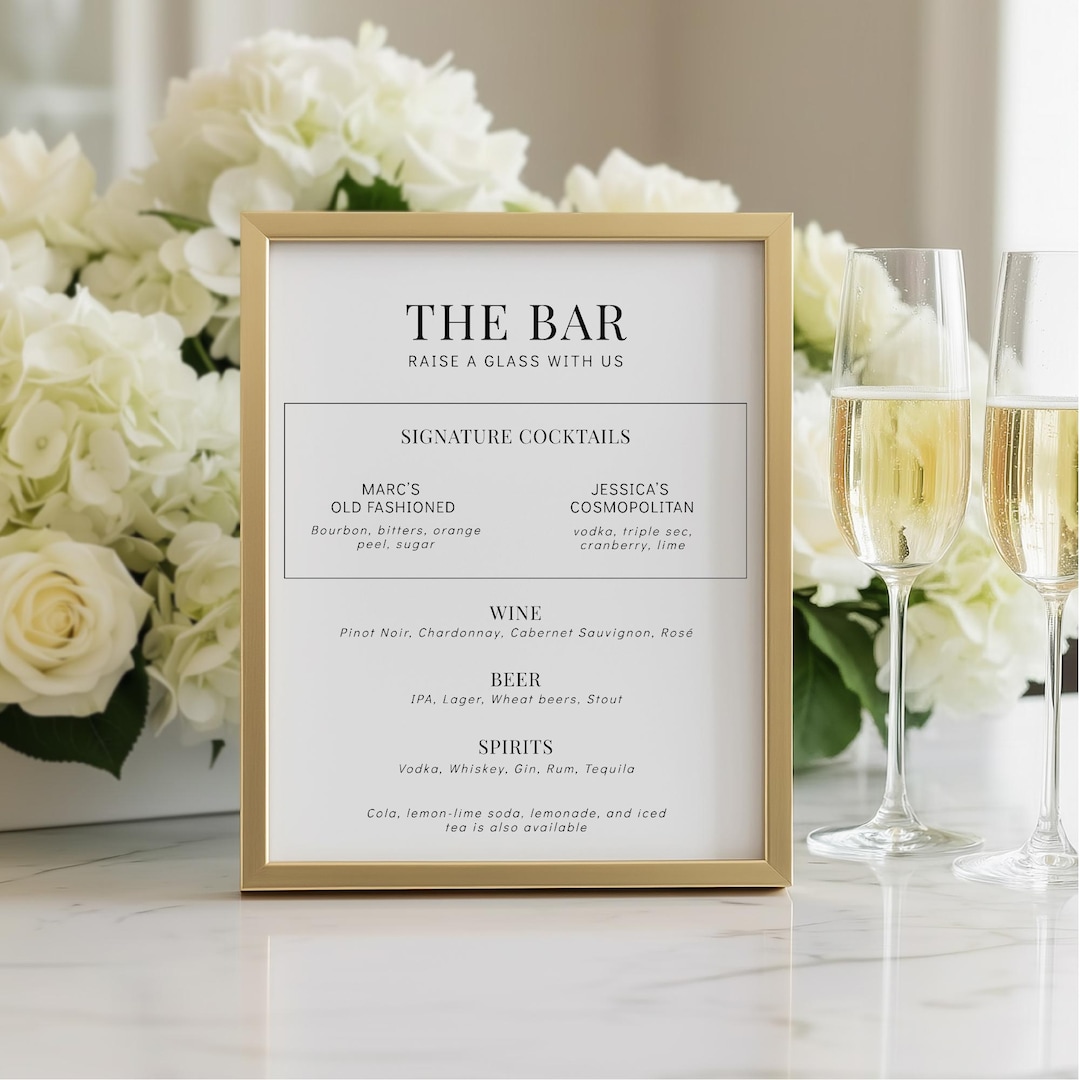 Black & White Bar Menu Sign | Editable Corjl Template | Classic ...