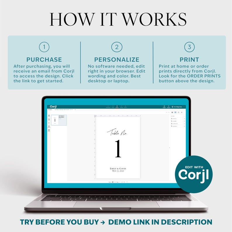 Table Number Cards | Editable Corjl Template | Modern Minimalist ...