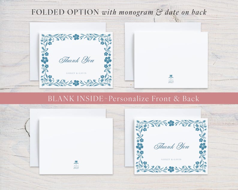 Floral Elegance Thank You Note Cards 4.25x5.5 | Editable Corjl ...