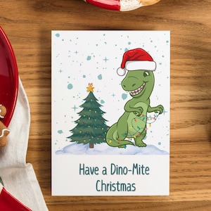Whimsical T-rex Dino Decorates Christmas Tree With Lights - 5x7 ...