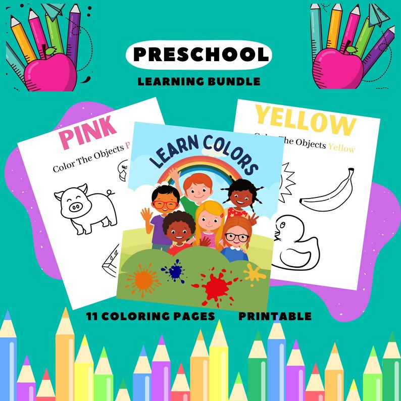 Printable Preschool Coloring Pages, Learn Colors Worksheets, Homeschool ...