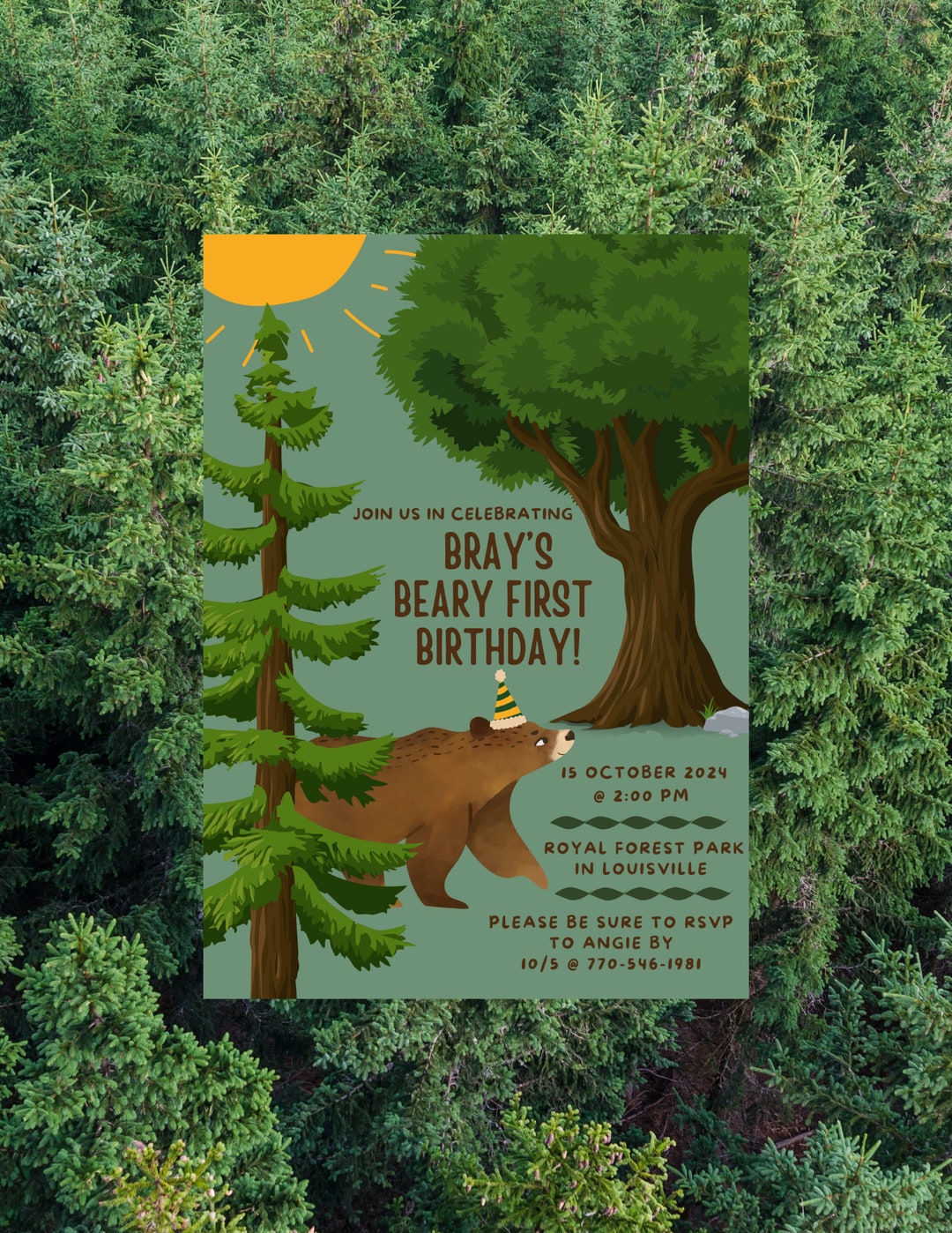 Editable Beary First Birthday Party Invitation Template Instant Digital ...