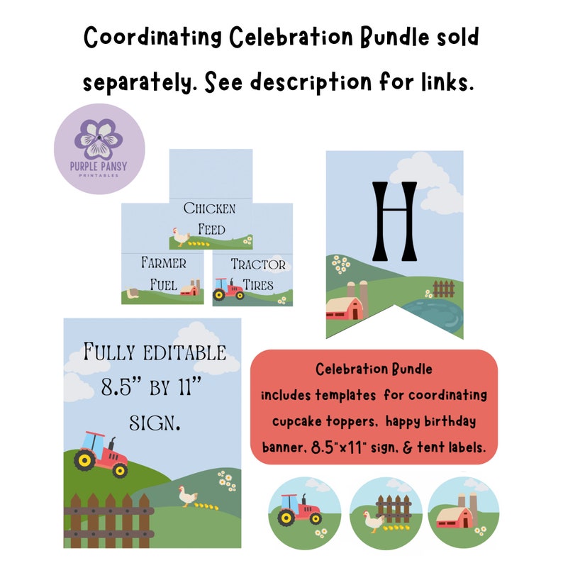 Editable Old Macdonald Had a Farm Happy Birthday Banner Instant Digital ...