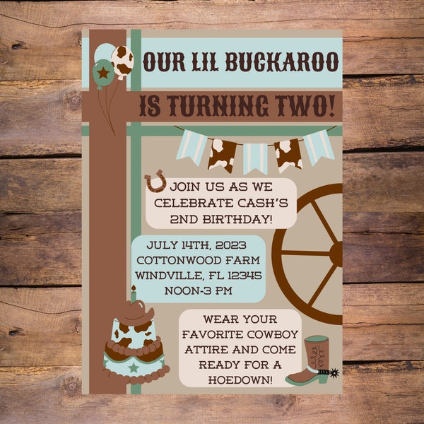 Buckaroo Turning Two Birthday Invitation - Etsy