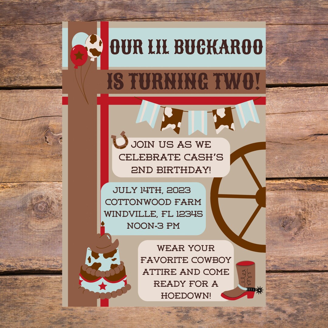 Editable Our Lil Buckaroo is Turning Two Birthday Party - Etsy