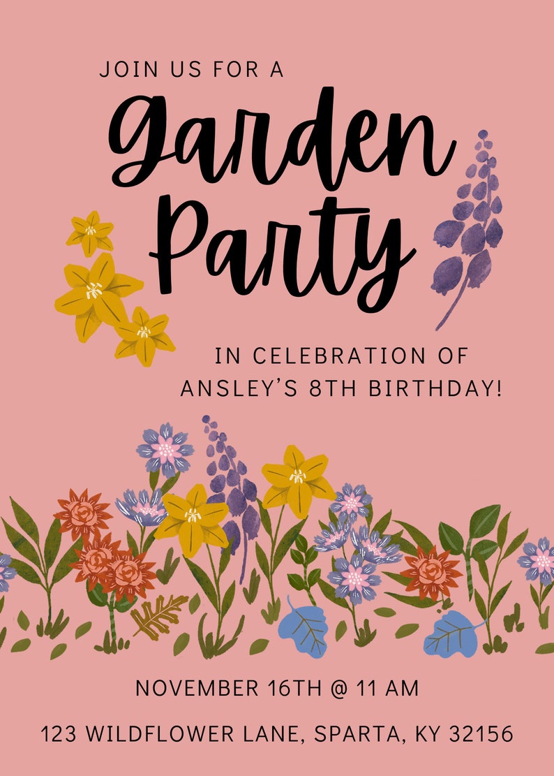 Editable Garden Party Birthday Party Invitation Template - Etsy