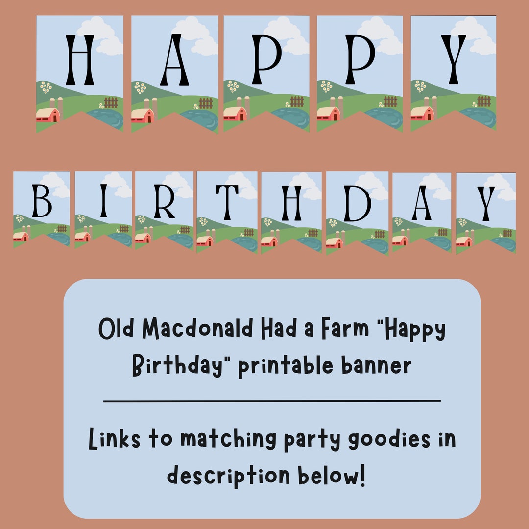 Editable Old Macdonald Had a Farm Happy Birthday Banner Instant Digital ...