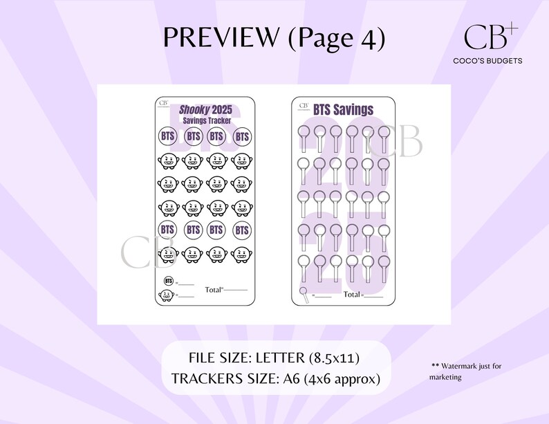 Savings Tracker / BTS / BT21 / Printable PDF / A6 Trackers / Save for ...
