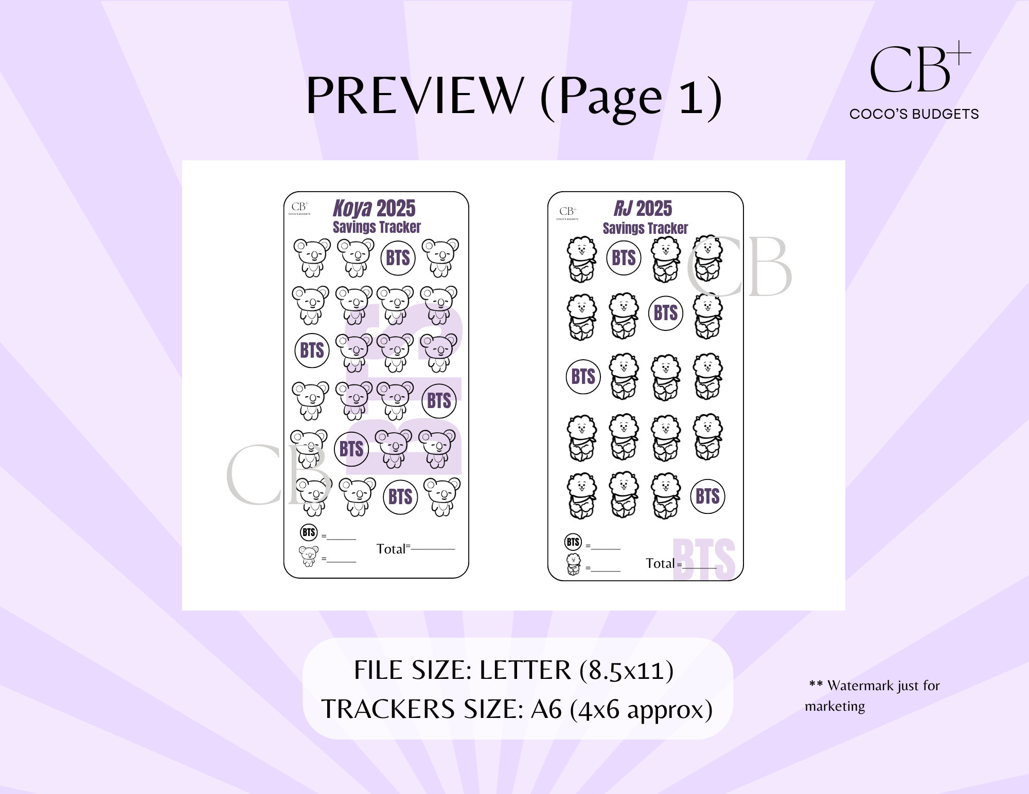 Savings Tracker / BTS / BT21 / Printable PDF / A6 Trackers / Save for ...