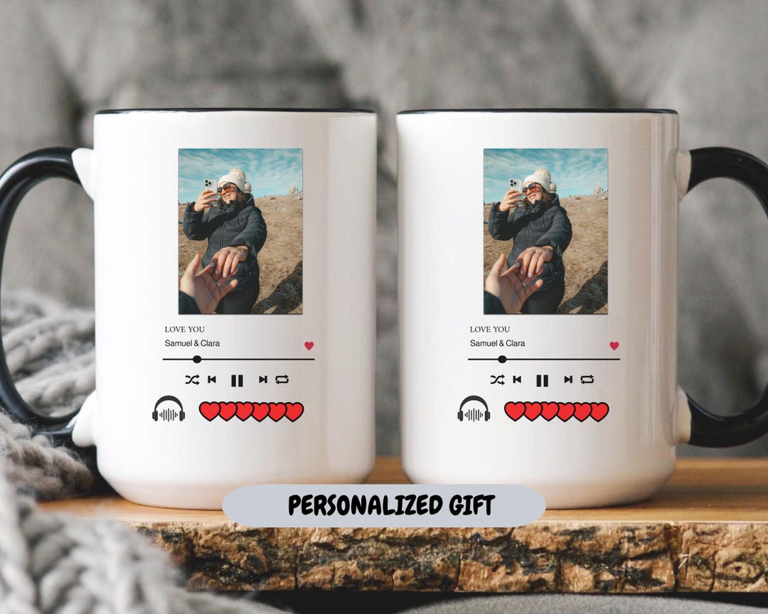 Personalized Photo Music Mug, Custom Photo Valentines for Him, Music ...