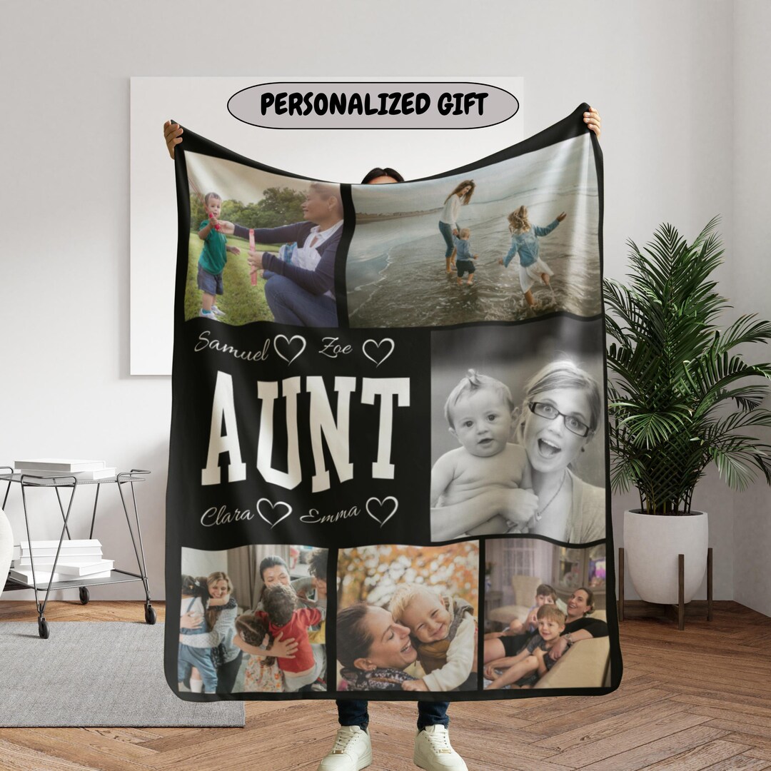 Custom Aunt Photo Blanket With Names, Personalized Picture Collage ...