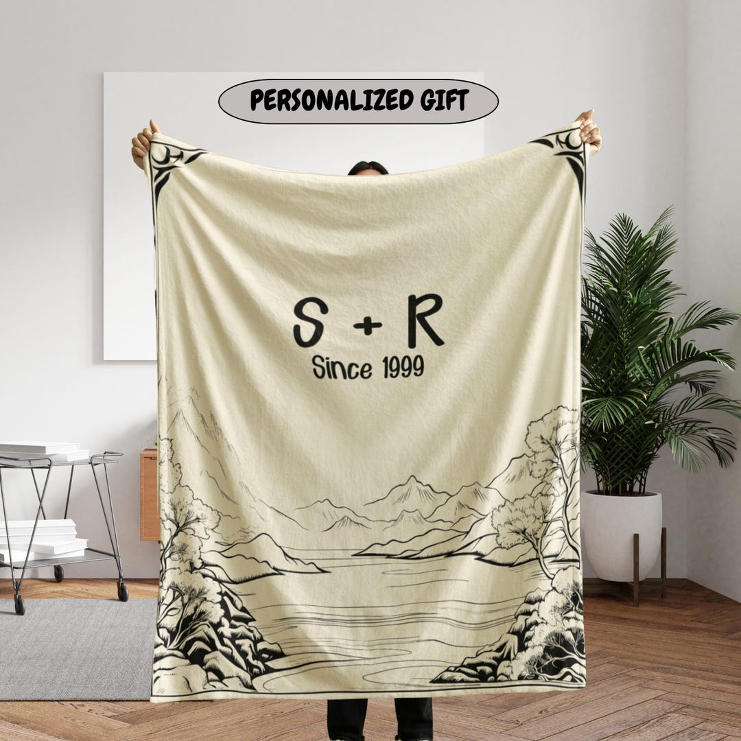 Custom Blanket With Initials, Date, and Scenic Landscape Design ...