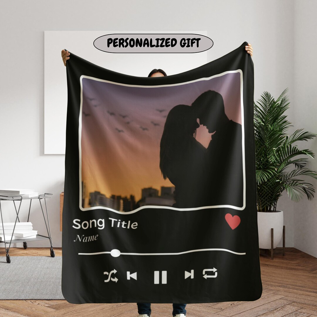 Custom Blanket With Music Player Design, Couple Photo at Sunset ...