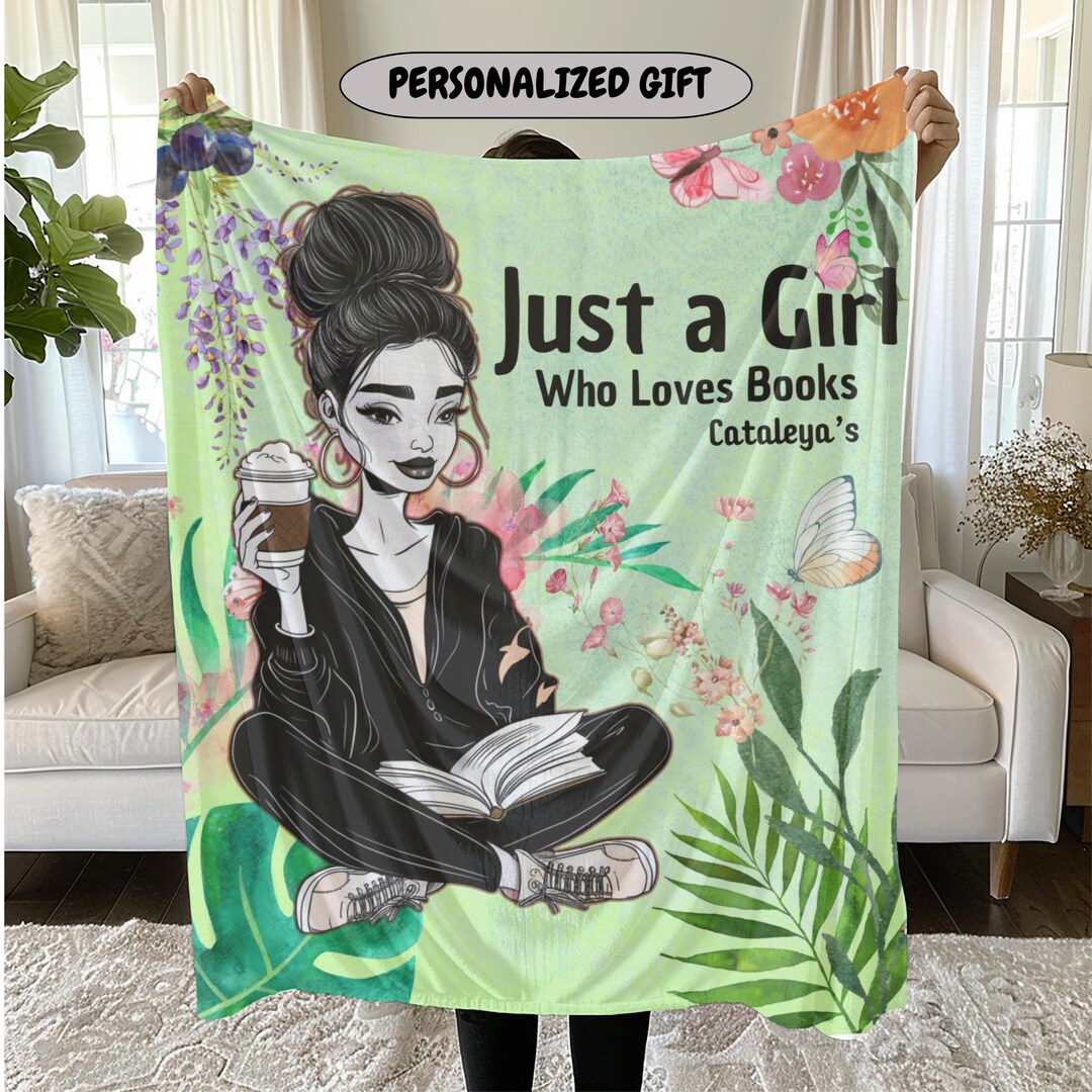 Custom Just a Girl Who Loves Books Blanket, Blanket Gift for Daughter ...